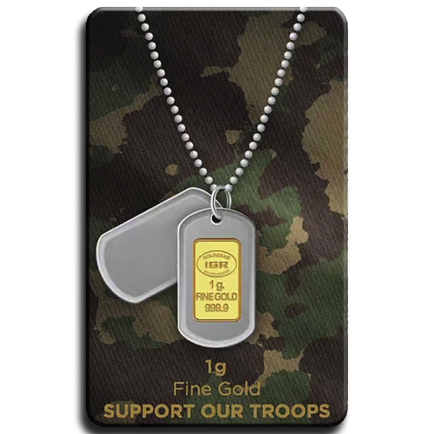 1g IGR .9999 Fine Gold Bar - Support Our Troops Packaging | Coolstax Vault